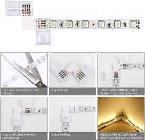 Solderless 4 Pin LED Strip Connector, L Shape Connector - obitol