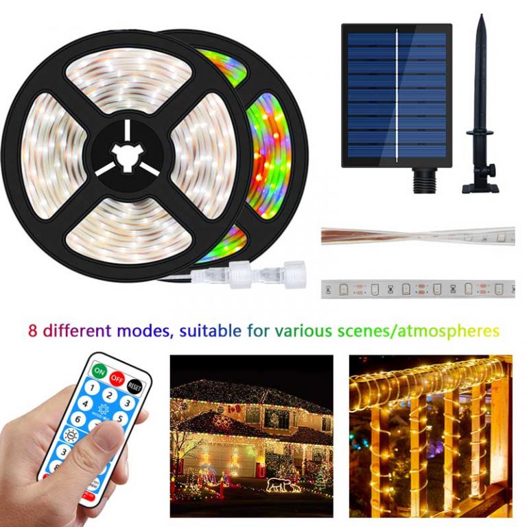 Solar Powered Waterproof Outdoor LED Strip Lights with Remote - obitol